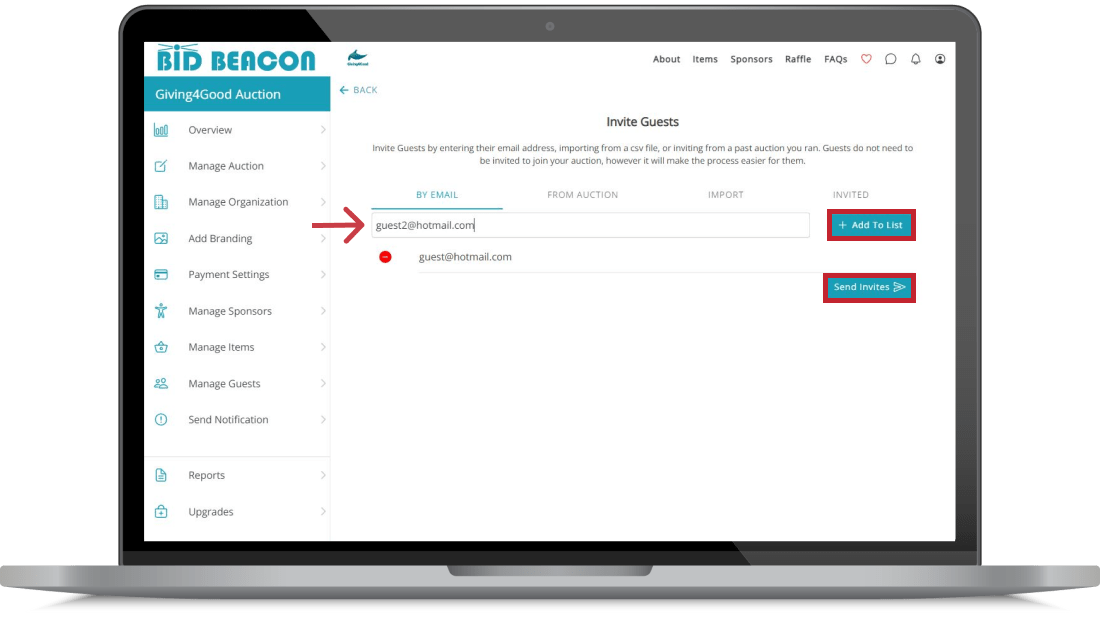 Invite Your Guests - Bid Beacon