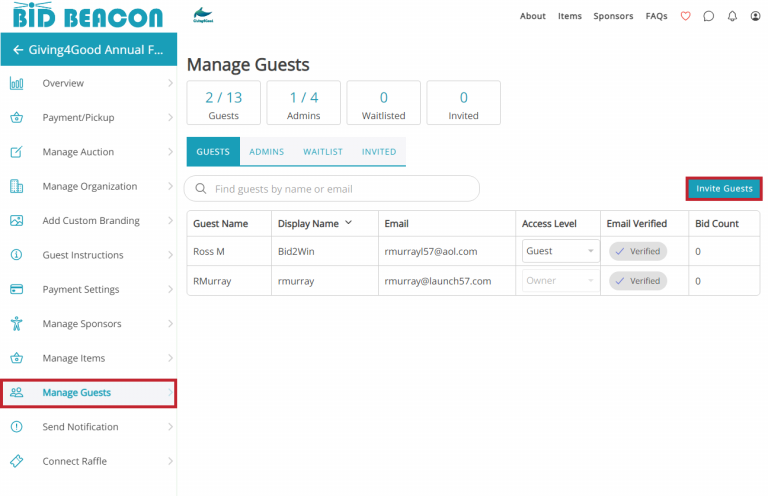 Invite Your Guests - Bid Beacon