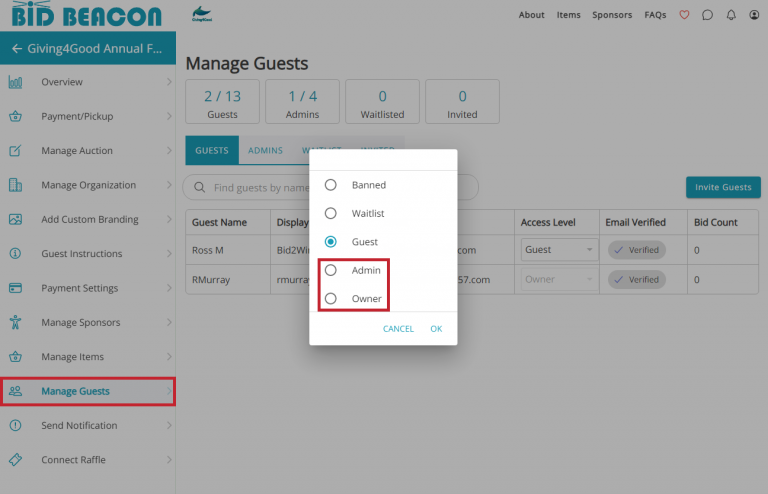 Adding Administrators - Bid Beacon